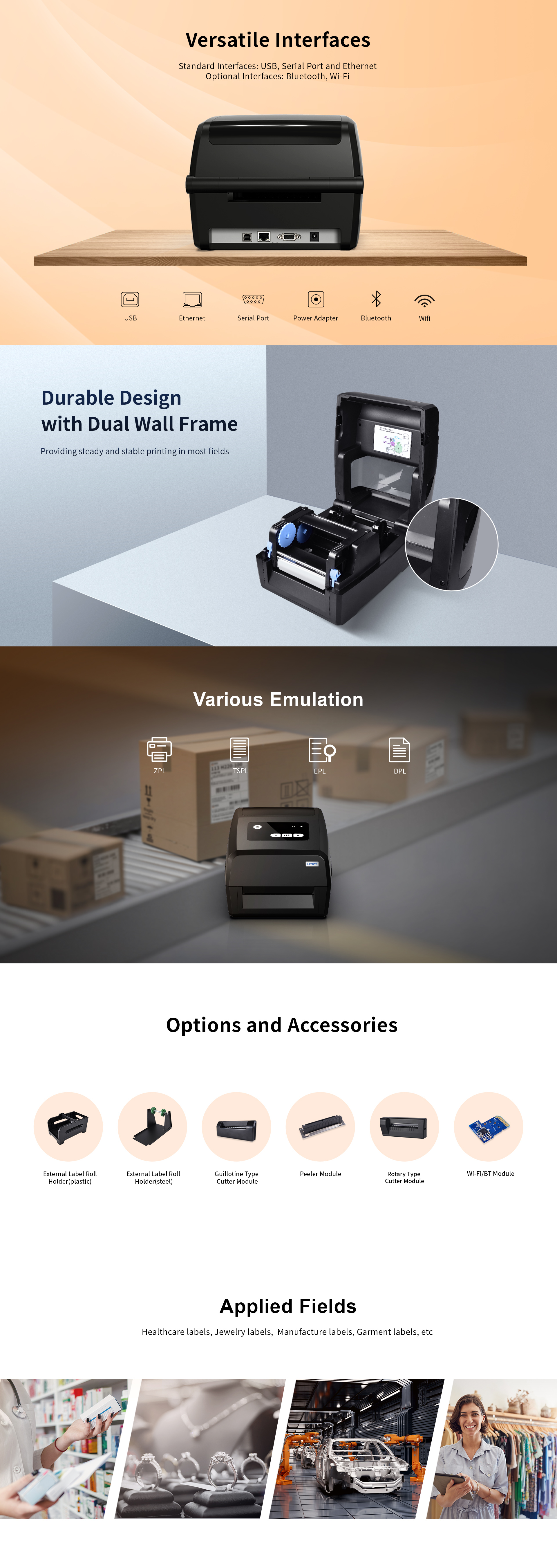 China Thermal Transfer Barcode Printer, WiFi Label Printer HT800/HT830 ...